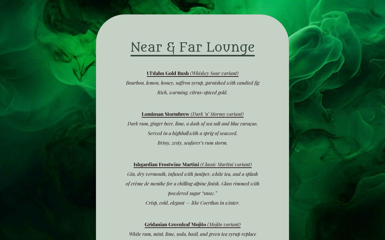 NFT Lounge Menu
